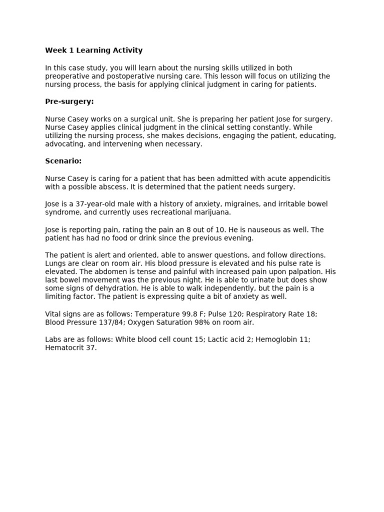 Week 1 Learning Activity | PDF | Pain | Nausea