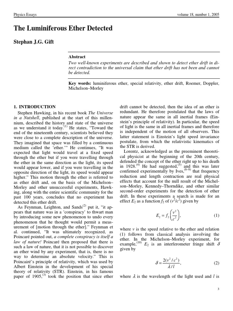 Stephan J.G. Gift- The Luminiferous Ether Detected | Luminiferous Aether | Speed Of Light