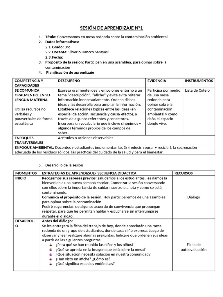Sesión de Aprendizaje N | PDF | Aprendizaje | Ciencia cognitiva