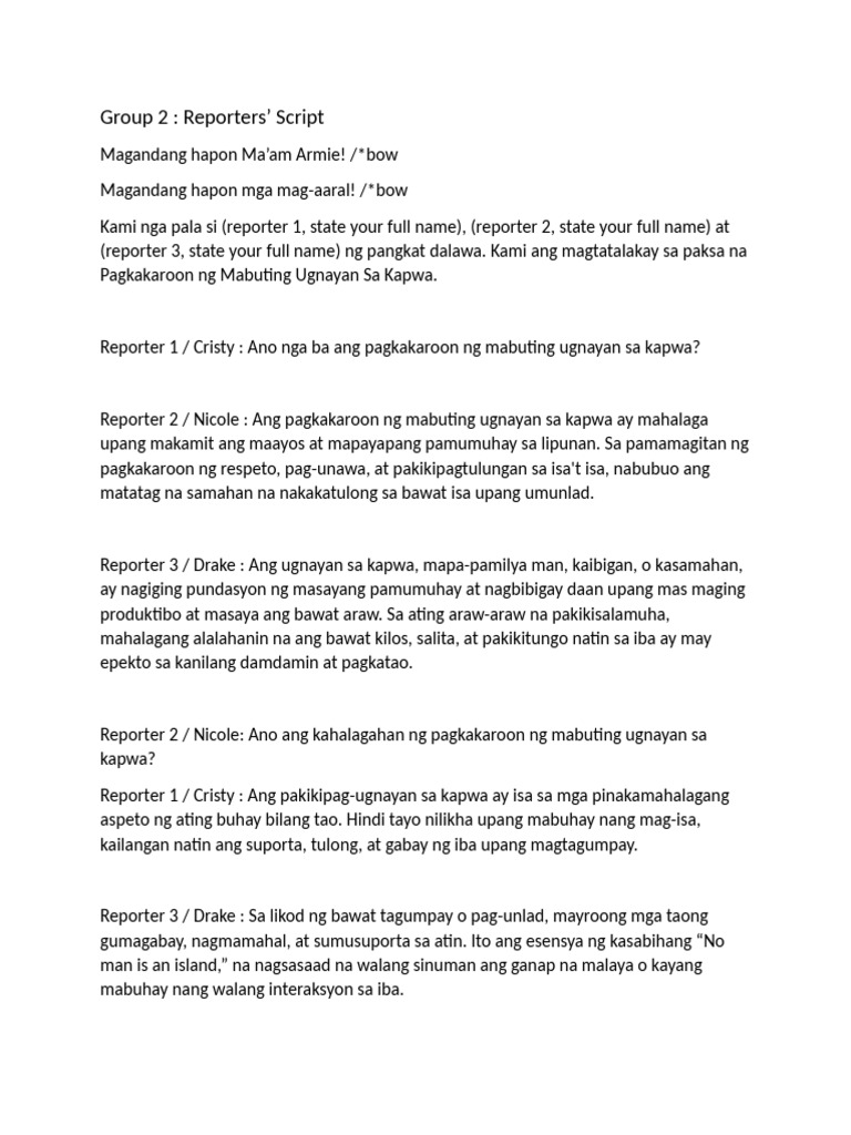 Group 2 Script | PDF