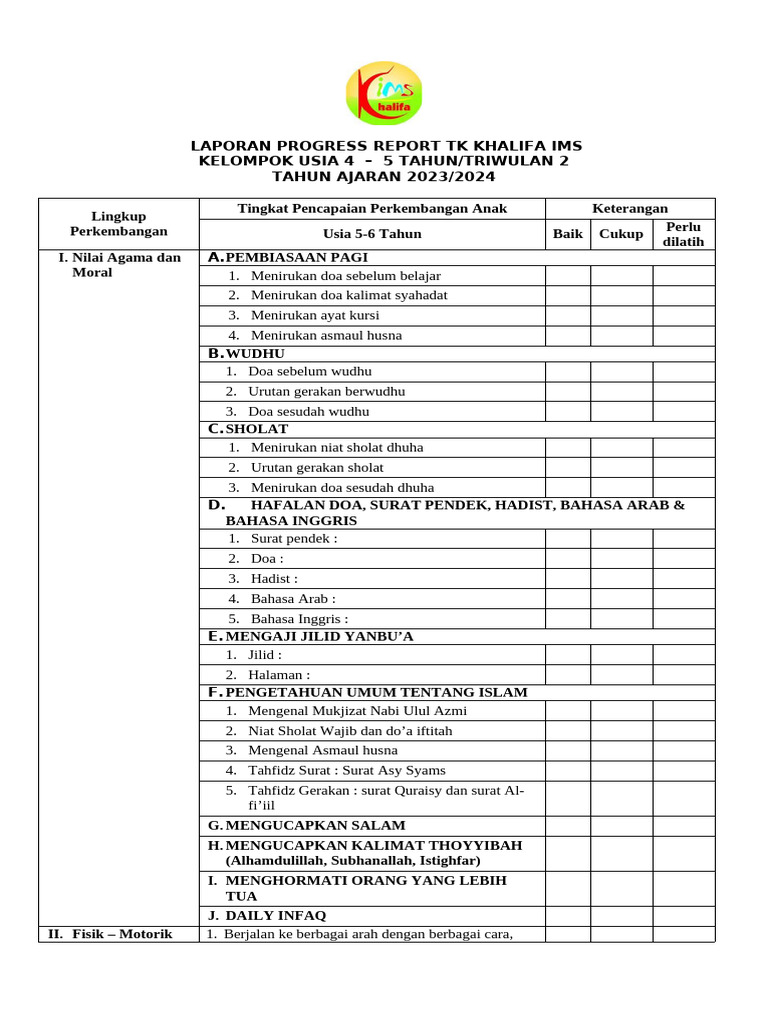 Rapor TK A Trismster 2 | PDF