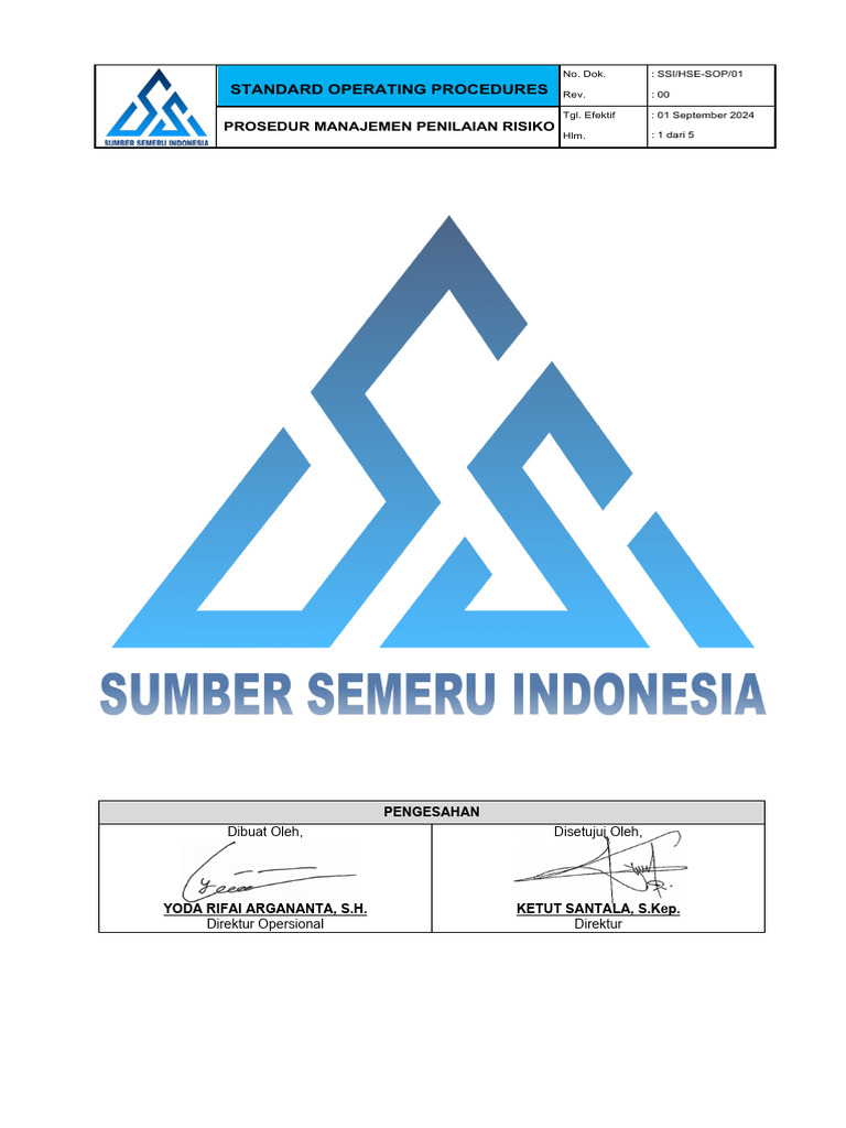 1.1 SOP Prosedur Manajemen Penilaian Risiko PT. SSI | PDF