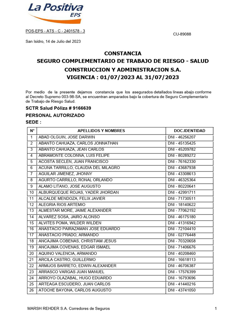 SCTR Constancia | PDF | La seguridad | Lugar de trabajo