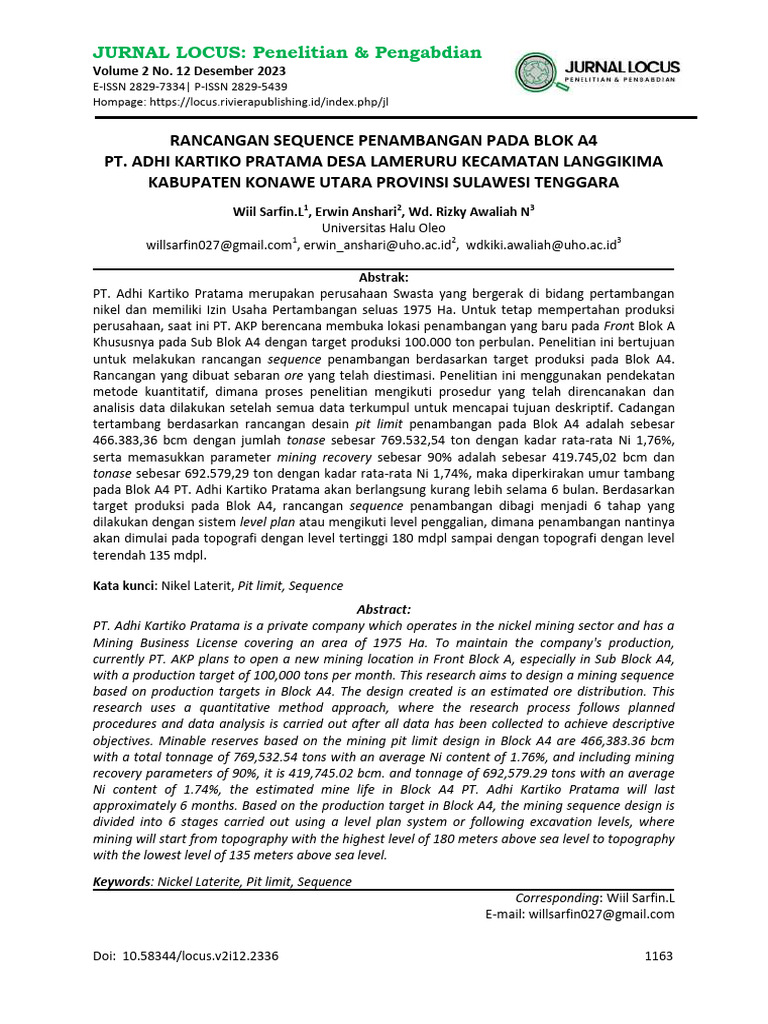 Rancangan Sequence Penambangan Pada Blok A4 PT Adh | PDF