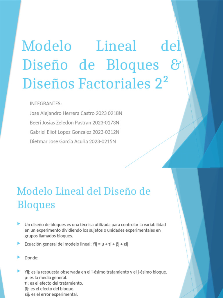 Modelo Lineal Diseno Bloques Factorial 2 2 | PDF | Experimentar | Matemáticas Aplicadas