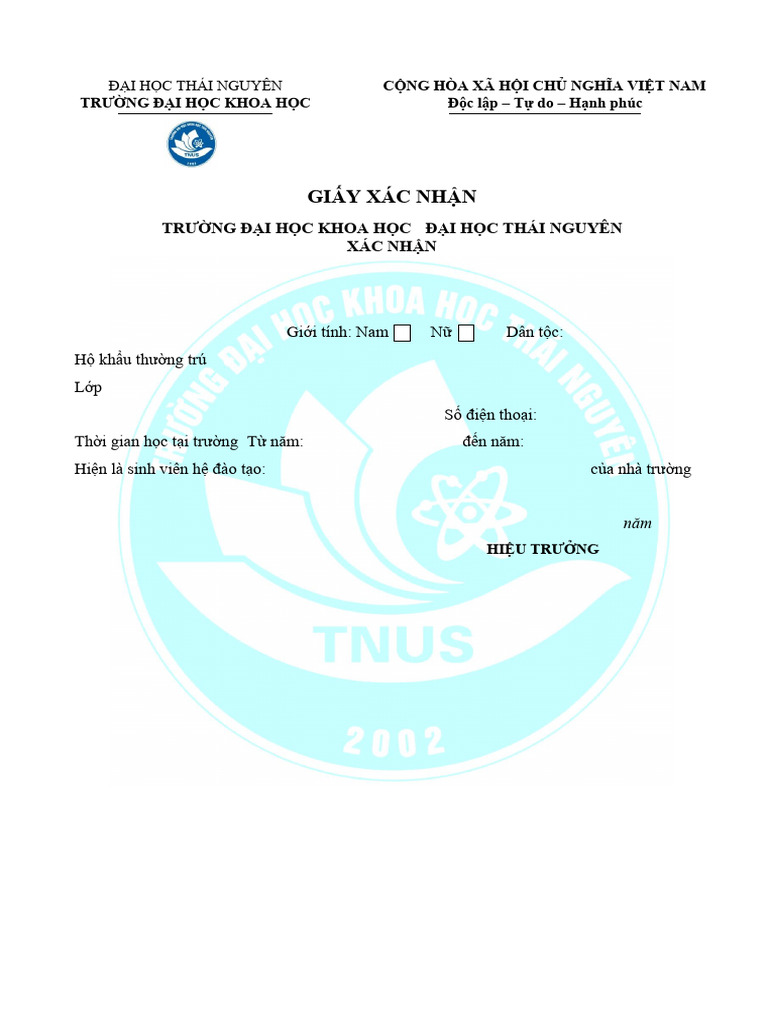 Mau Giay Xac Nhan SV | PDF