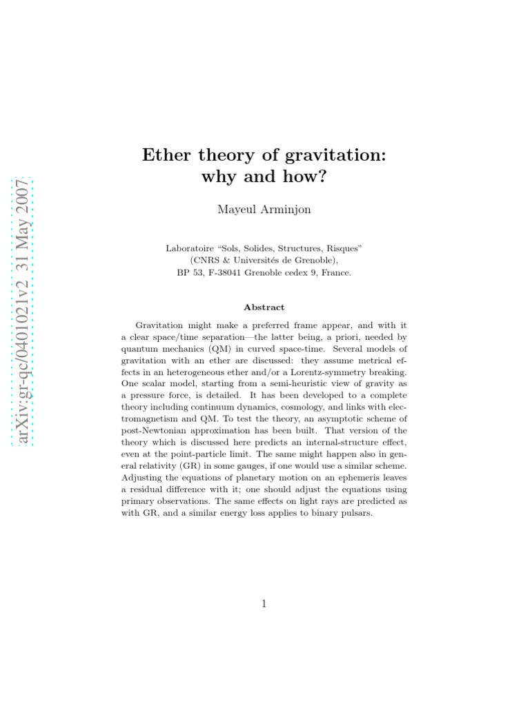 Ether Theory of Gravitation Explained | PDF | Spacetime | General ...