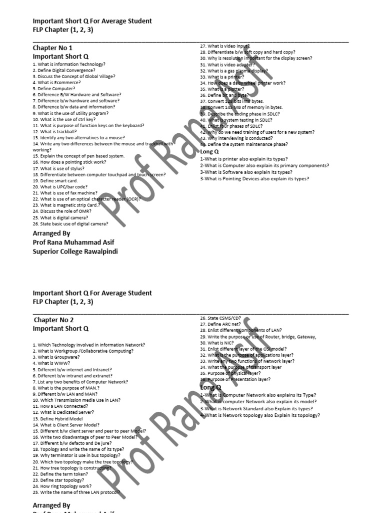 Computer Ist Year Importan Q (1,2,3) | PDF | Computer Network | Network ...