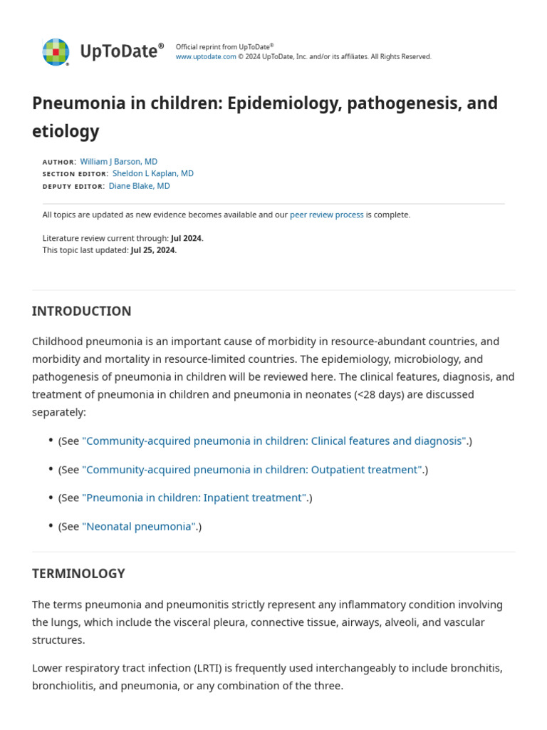 Pneumonia in Children - Epidemiology, Pathogenesis, and Etiology ...