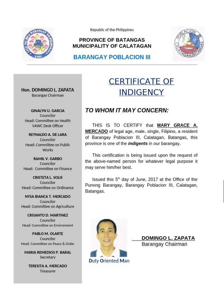 Certicate of Indigency | PDF | Social Science