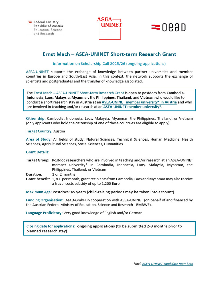 INFO Ernst Mach ASEA UNINET Short Term Research Grant - 25 26 | PDF
