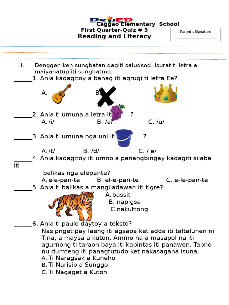 Reading and Literacy Quiz-No.3 | PDF