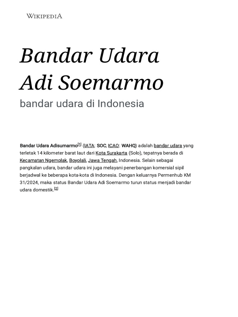 Bandar Udara Adi Soemarmo - Wikipedia Bahasa Indonesia, Ensiklopedia ...