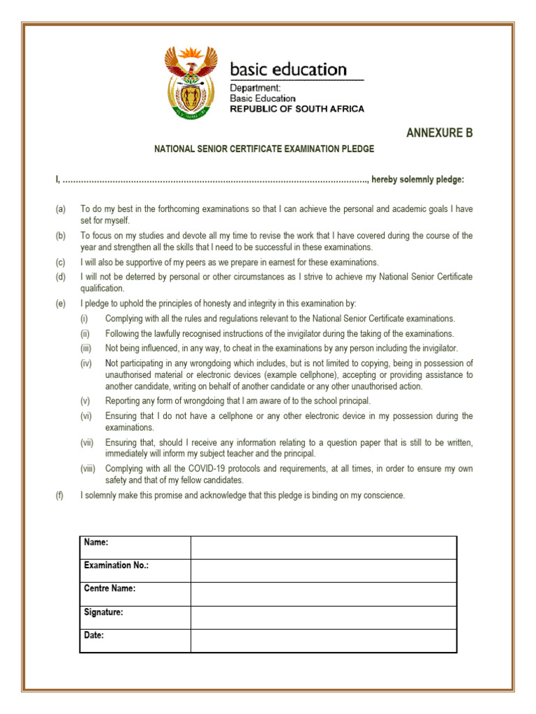 NSC Examination Pledge Agreement | PDF | Career & Growth | Finance ...