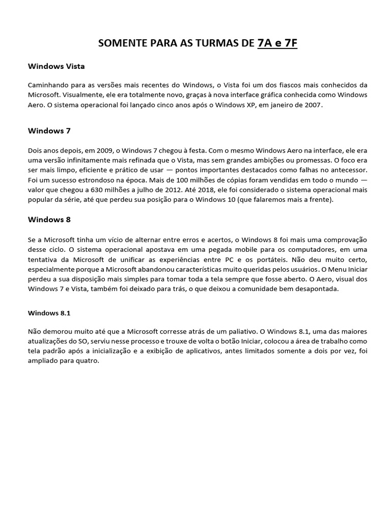 Somente para As Turmas de 7a e 7f | PDF