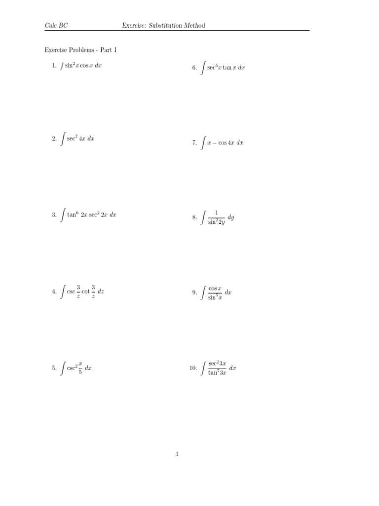 X XDX X XDX: Exercise Problems - Part I 1. Sin Cos 6. Sec Tan | PDF