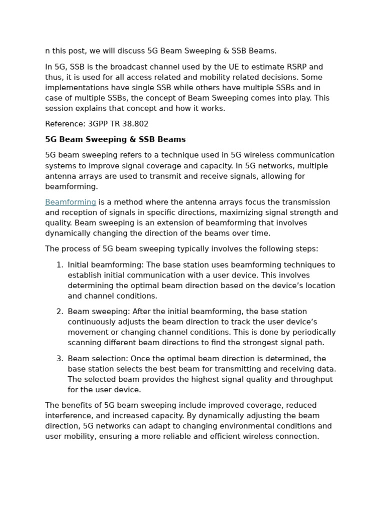 5G Beam Sweeping & SSB Beams | PDF