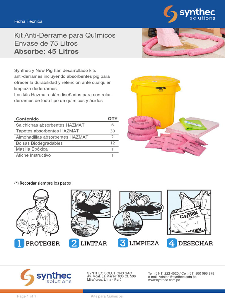 Kit Antiderrame TDS - KIT - HAZMAT - 75 - LT - VFF - Compressed | PDF