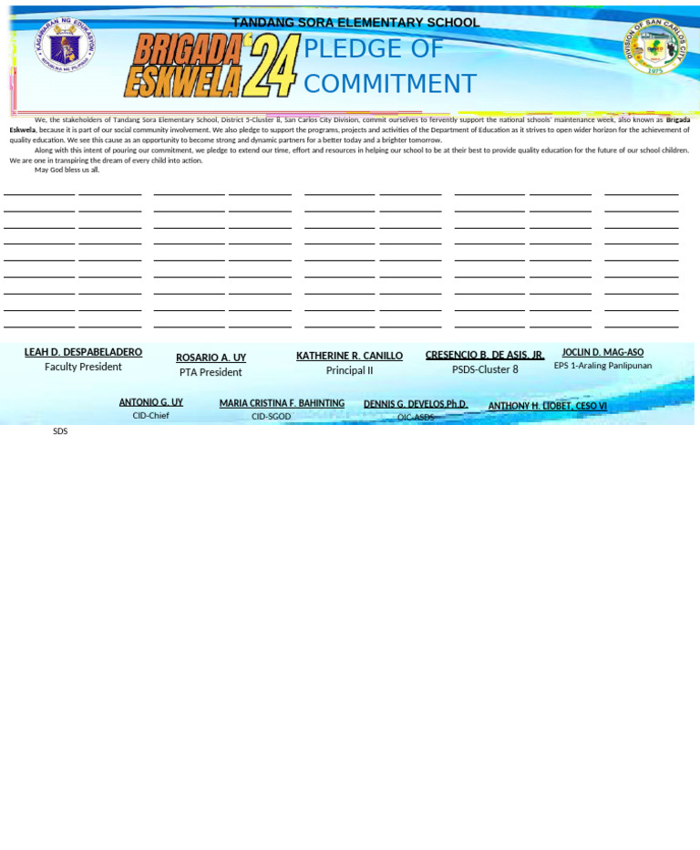 Brigada Eskwela Pledge of Commitment | PDF