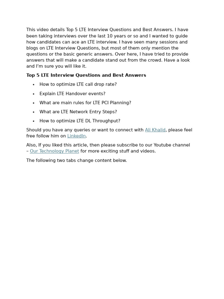 Top 5 LTE Interview Questions and Best Answers | PDF