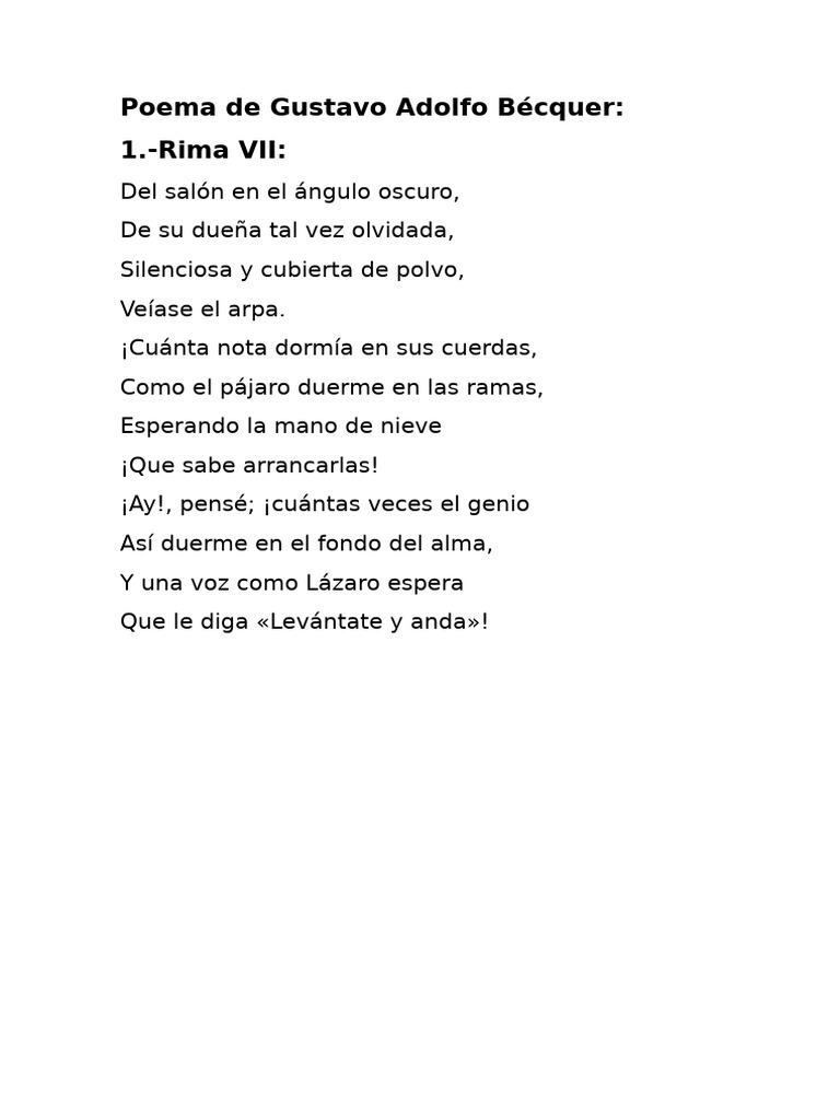 Poema de Gustavo Adolfo Bécquer: 1.-Rima VII | PDF