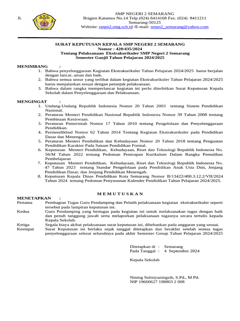 SK Ekstrakrikuler SMT Ganjil 2024 2025 | PDF