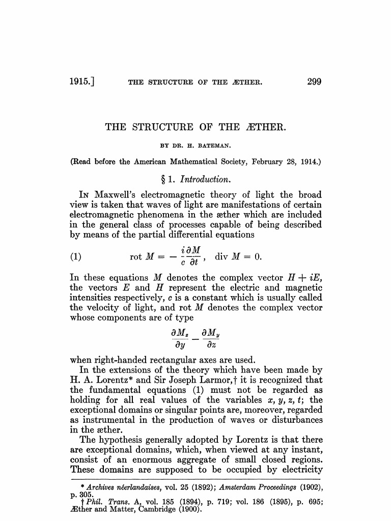 H. Bateman - The Structure of The Aether | PDF | Luminiferous Aether ...