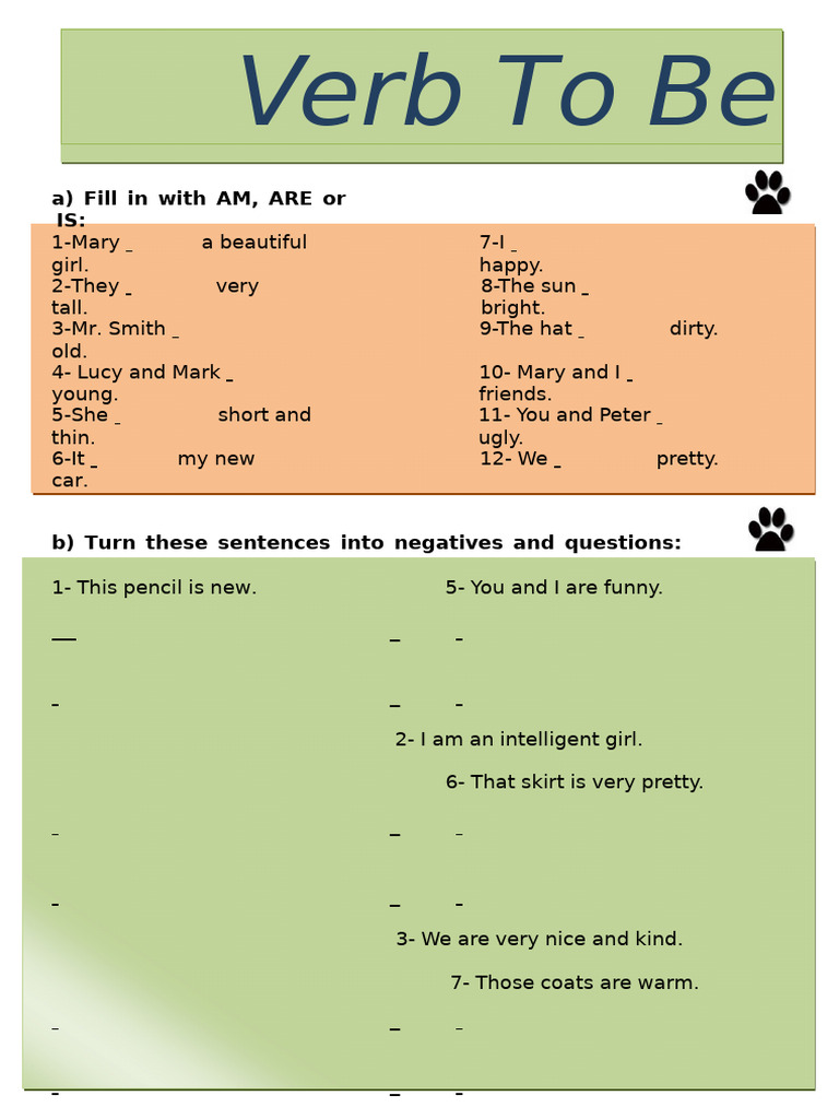 Homework Verb To Be | PDF