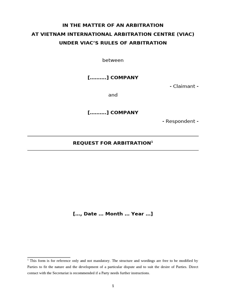 VIAC Arbitration Request Submission | PDF | Arbitration | Business Law