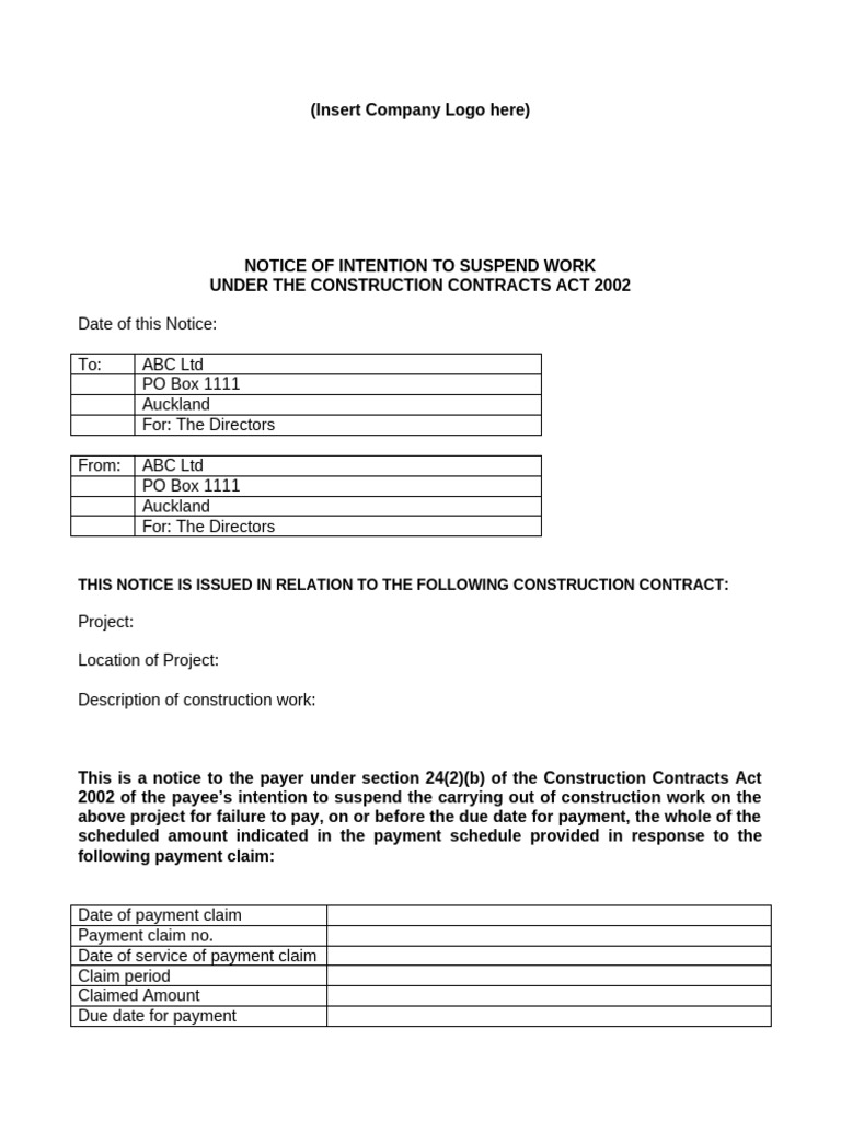 PRECEDENT NOTICE OF SUSPENSION s242b 12 Oct2010 1 | PDF | Payments ...