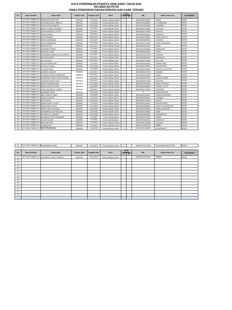 Rekap Data PPDB Tahun Pelajaran 2024-2025 Dinas Pendidikan Kab Serang | PDF
