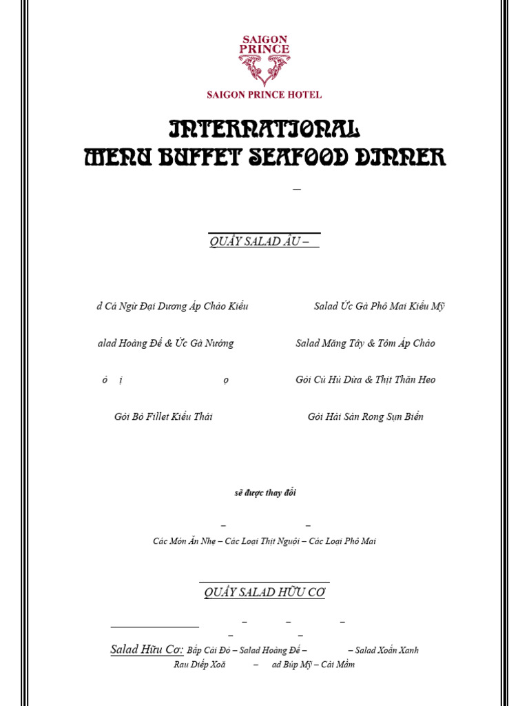 International Menu Buffet Seafood Dinner | PDF