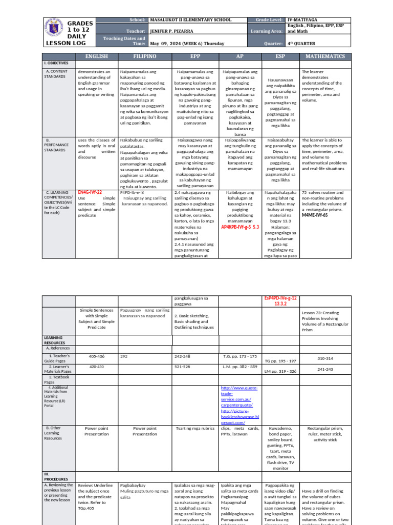 DLL 4TH Quarter Week 6 - Thursday | PDF