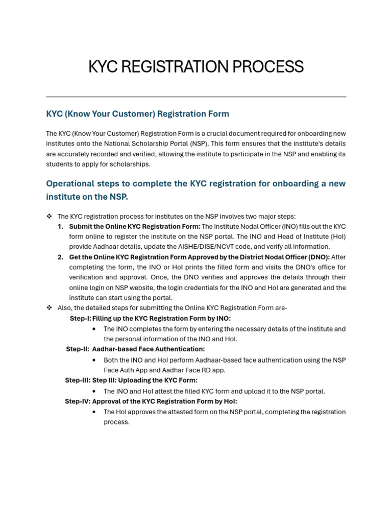 Kyc Registration Process Institutes V1.1 | PDF | Mobile App ...