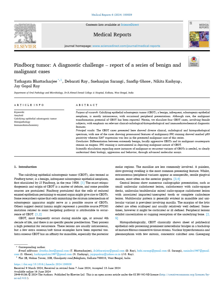 Pindborg Tumor A Diagnostic Challenge - Report of A Series - 2024 ...