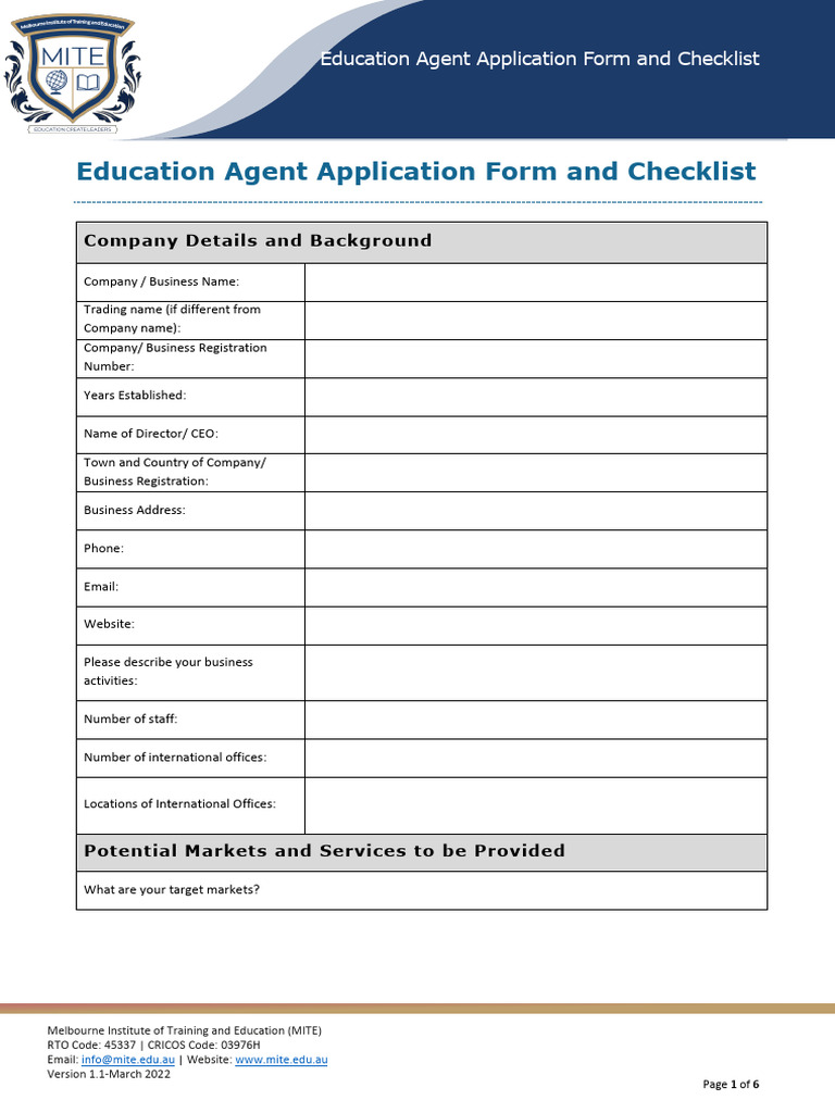 Agent-Application-Form-1.1.pdf MITE | PDF