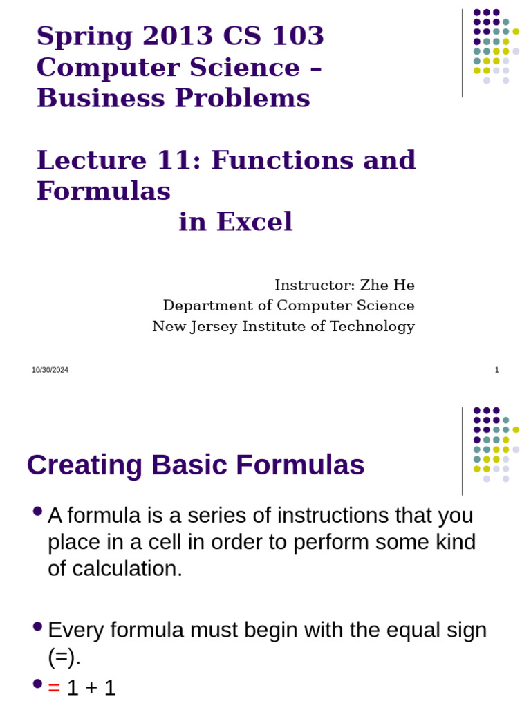 CS103 12 | PDF | Microsoft Excel | Formula