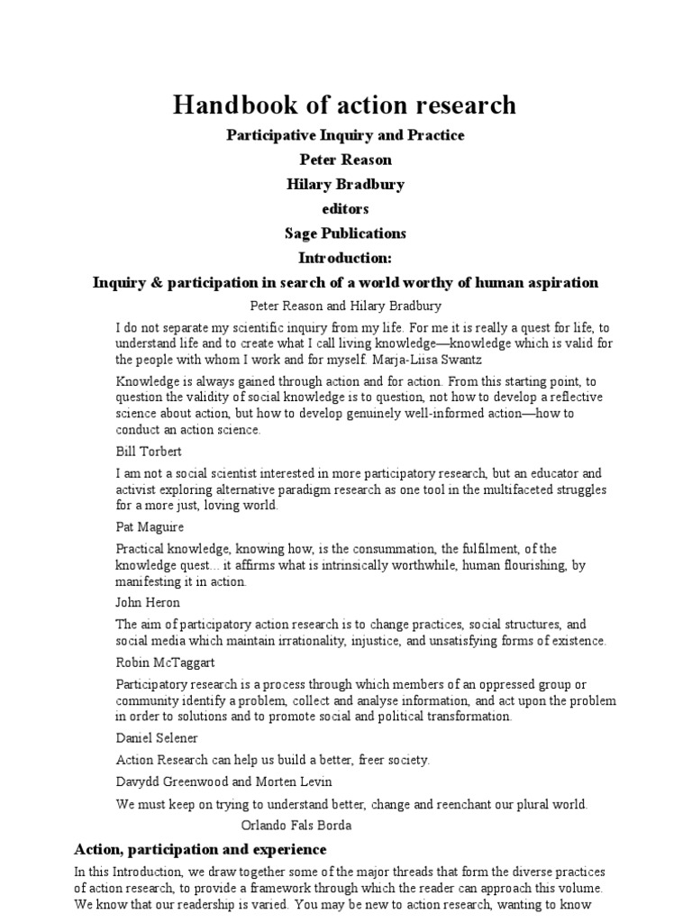 Handbook of Action Research | PDF | Action Research | World View