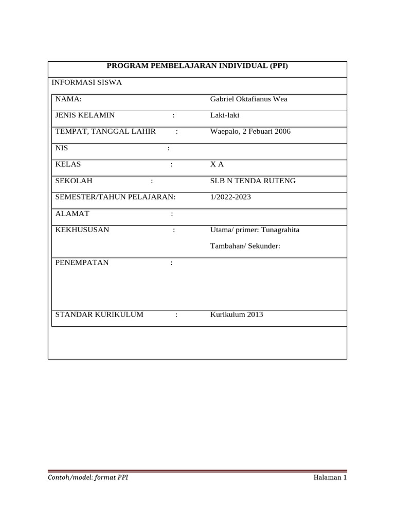 Program Pembelajaran Individual Gabriel | PDF