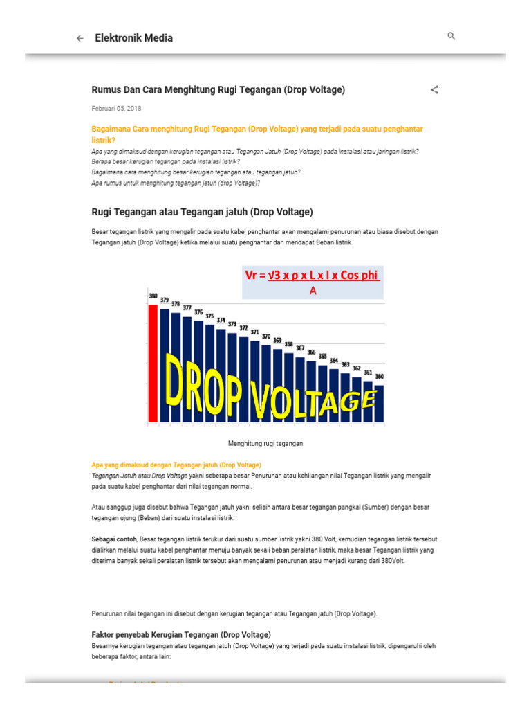 Rumus Dan Cara Menghitung Rugi Tegangan (Drop Voltage) | PDF | Komputer
