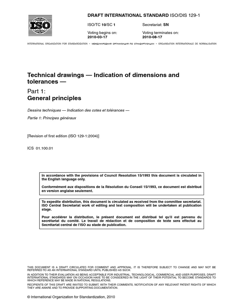 ISO - DIS - 129-1 - (E) (1) DT Indicaciones de Tolerancias y Diomensiones | PDF | International ...