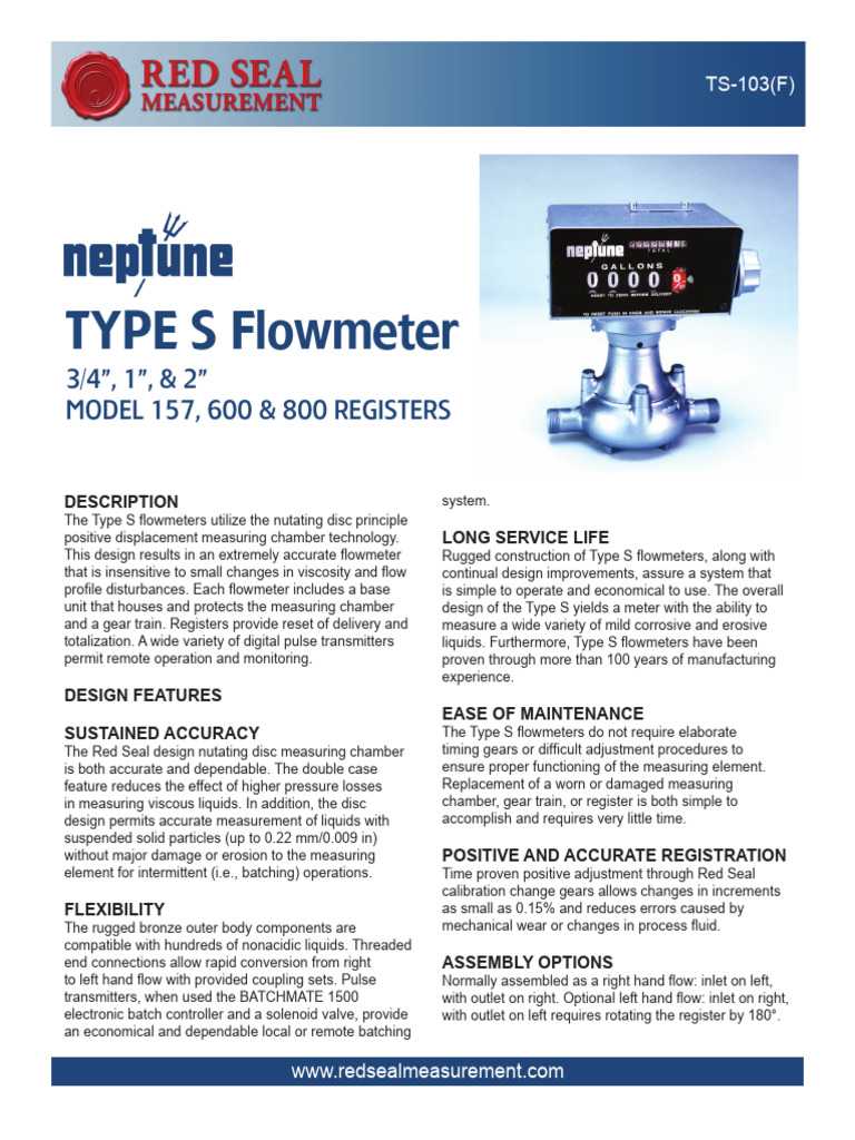 Type-S Flowmeter Specs | PDF | Flow Measurement | Valve