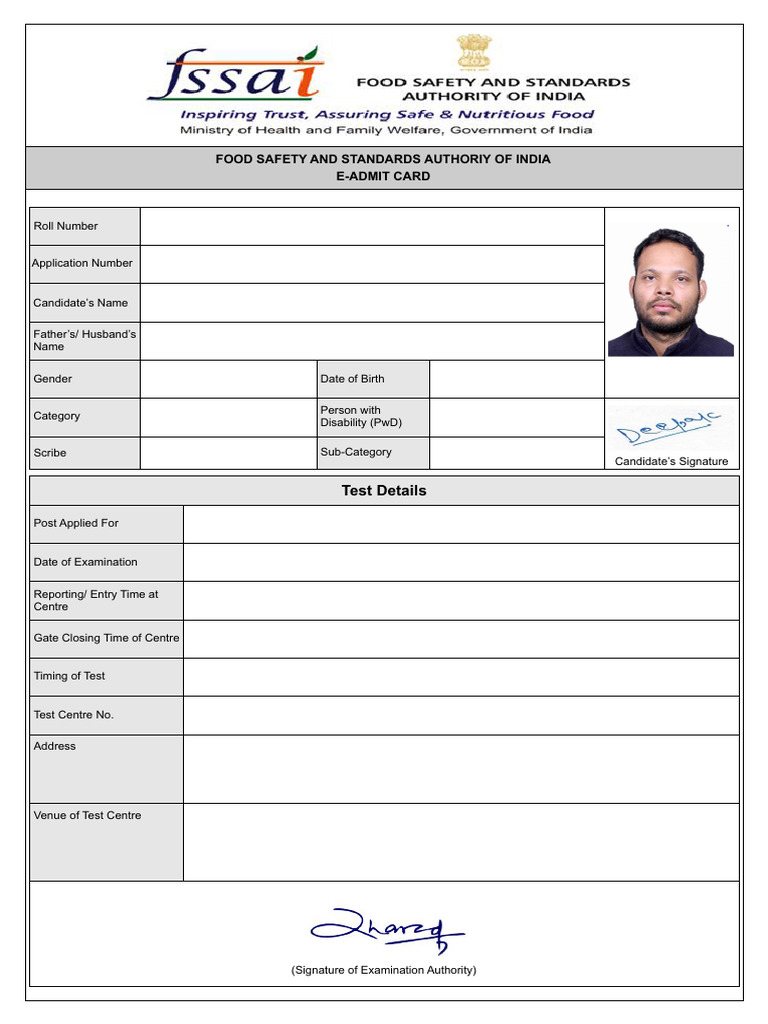 Fssai Admit Card | PDF | Identity Document