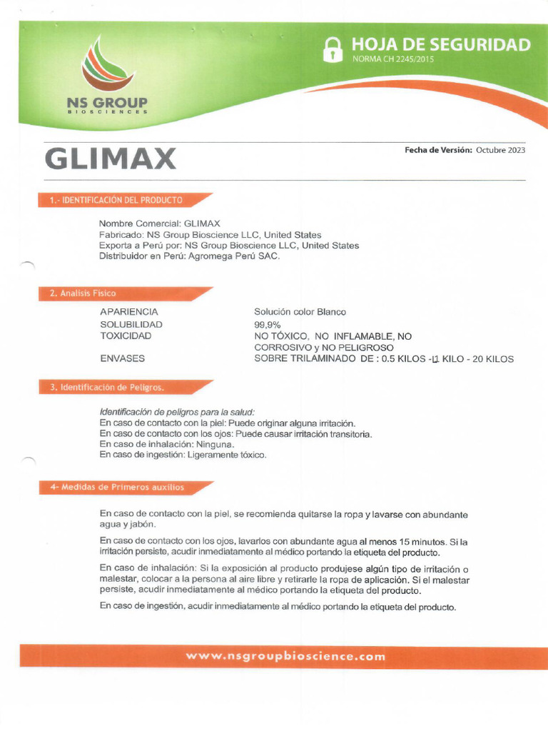 MSDS - Glimax | PDF