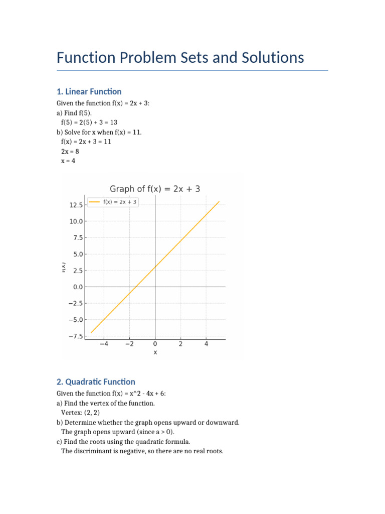 Function Problem Sets | PDF | Teaching Methods & Materials