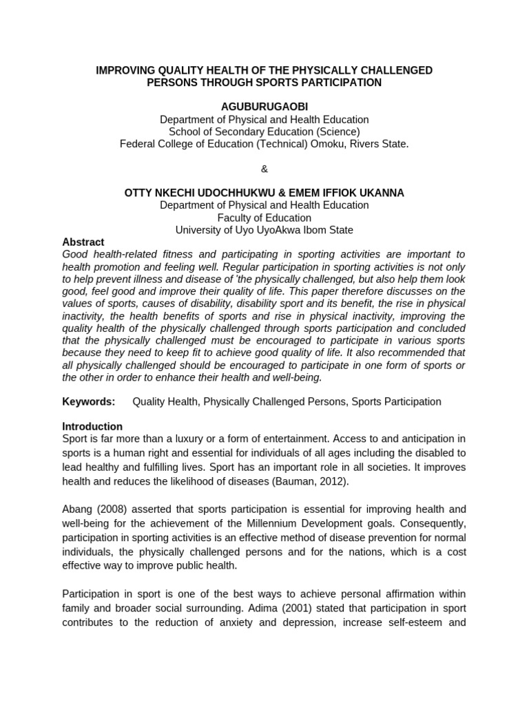 Enhancing Health for the Physically Challenged through Sports | PDF ...
