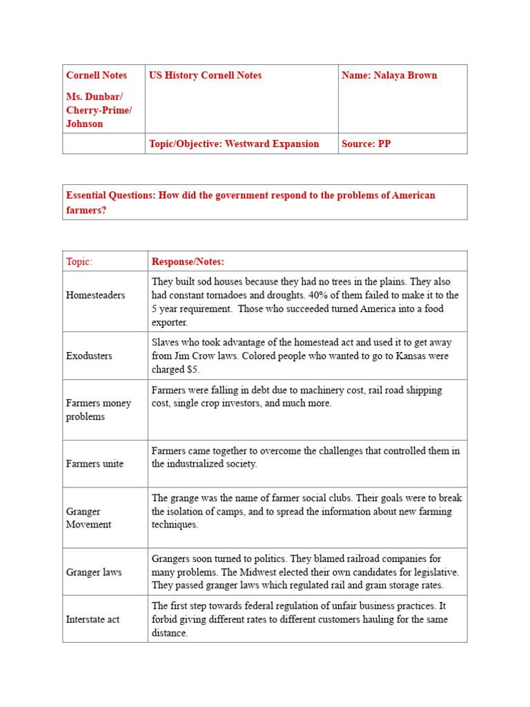 Westward Expansion Notes Day 2 | PDF | People's Party (United States ...