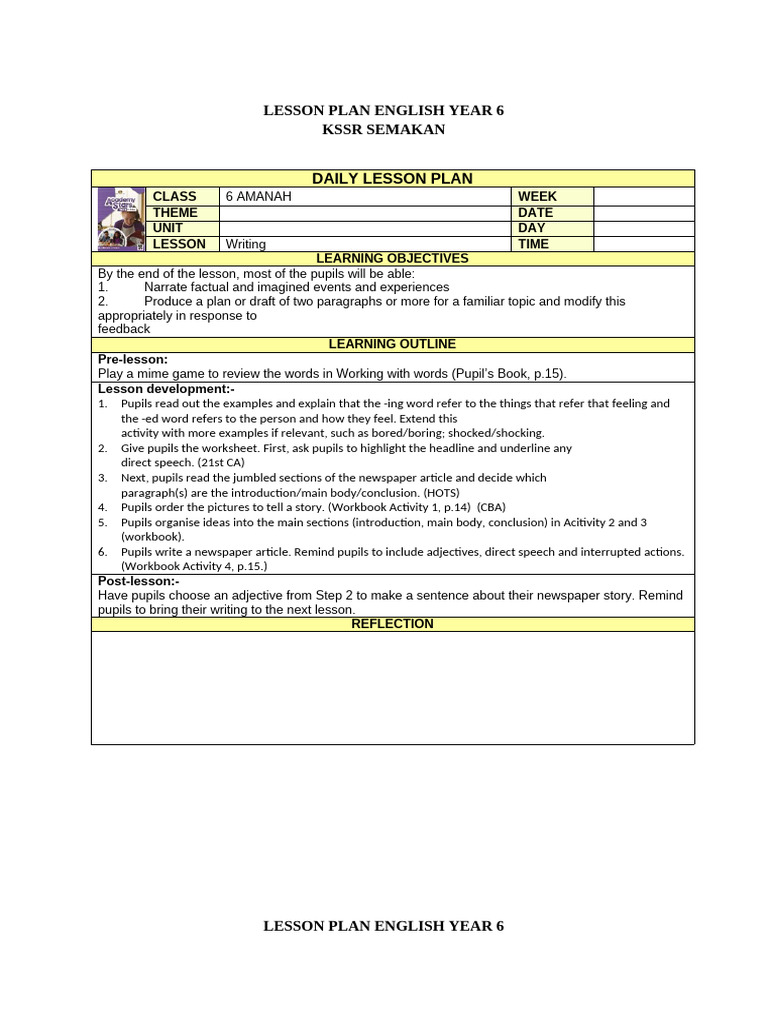 LESSON PLAN ENGLISH YEAR 6 W4 | PDF | Lesson Plan | Human Communication