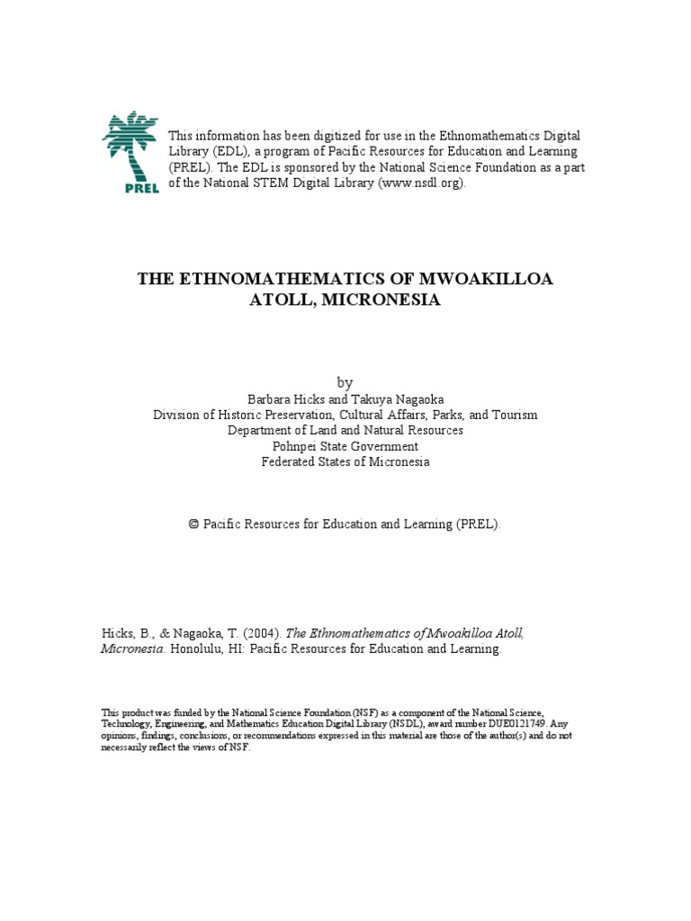 The Ethnomathematics of Mwoakilloa | PDF | Micronesia