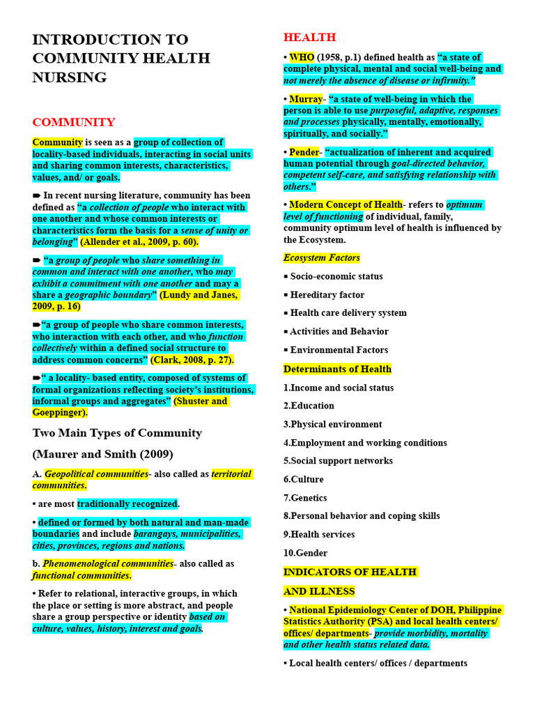CHN REVIEWER MIDTERMS | PDF | Public Health | Nursing